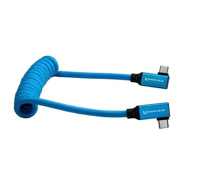 Kondor Blue 30 to 60cm Coiled USB-C Right Angle Braided Cable (Blue ...